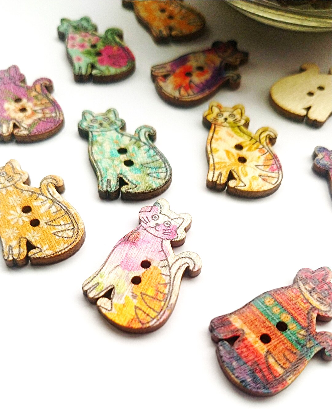 Kitty Cat Wooden Buttons, Set of 10, Accent Buttons, Closures ...