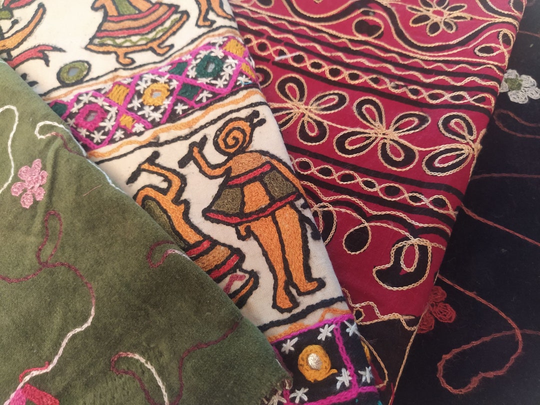 Ethnic Indian Embroidery Fabric Remnants, Tribal Textile Scraps ...