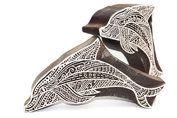 Stamps Indian Hand Carved Wood Block Dolphin Stamp Paper & Party ...