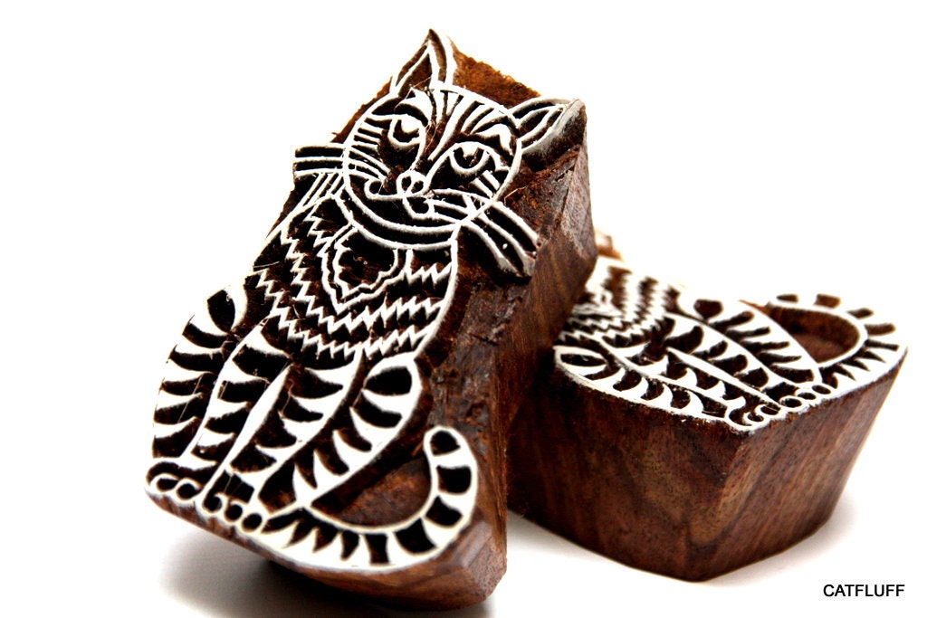 Cat Wood Block Print Stamp 1 Pc. Textile Block Printing | Etsy