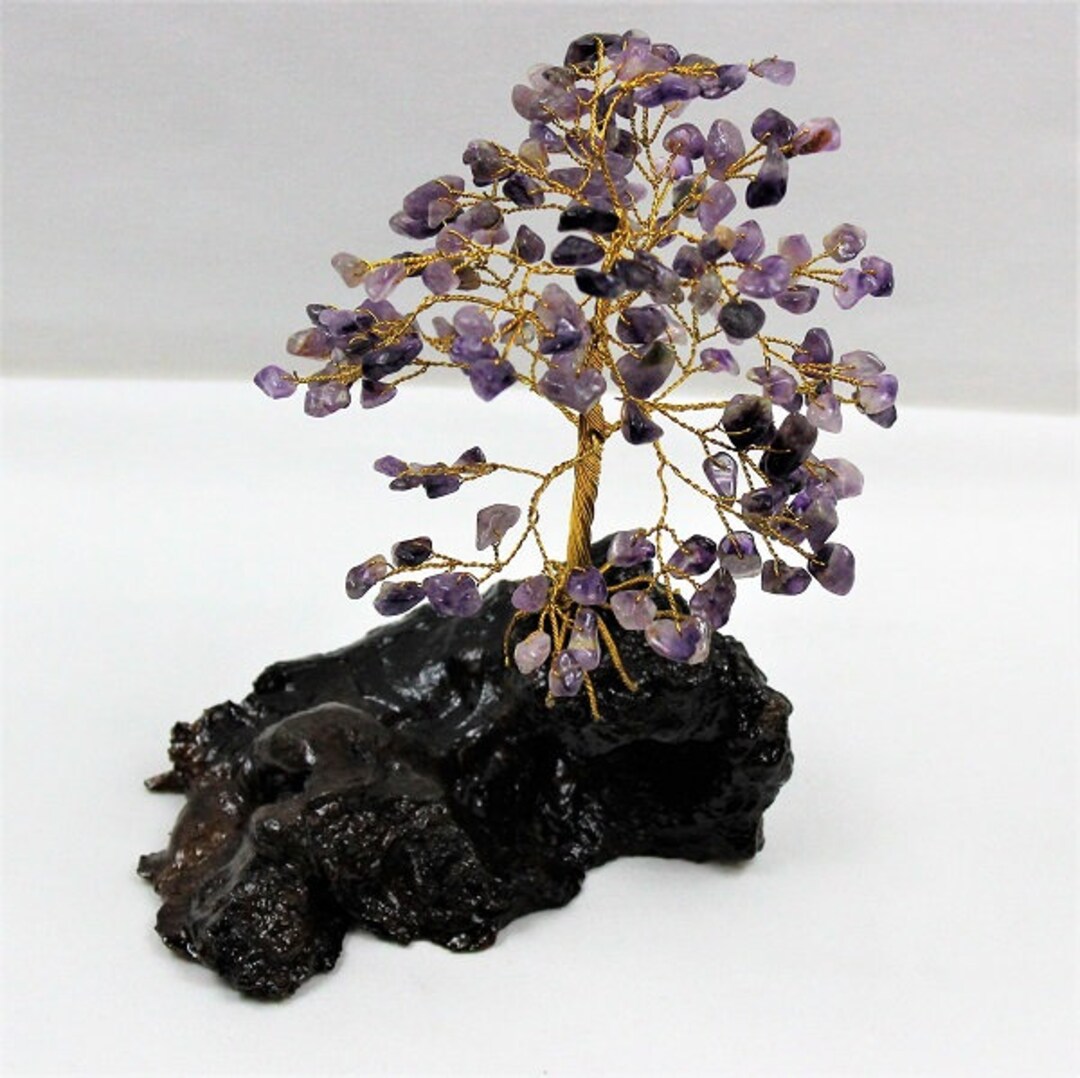 Amethyst Bonsai Tree Sculpture on Mallee Root Base, Spiritual Handmade ...