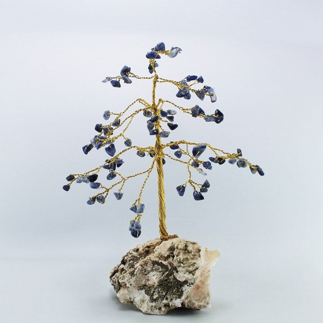 Sodalite 100 Gem Chip Tree on Heulandite Base, Wire Bonsai Tree ...
