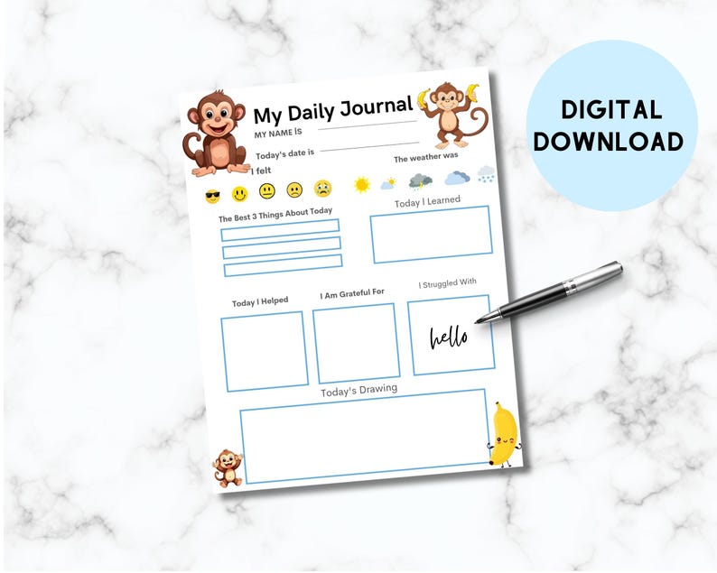 Kids Daily Journal Printable | Gratitude & Emotion Tracker for Children ...