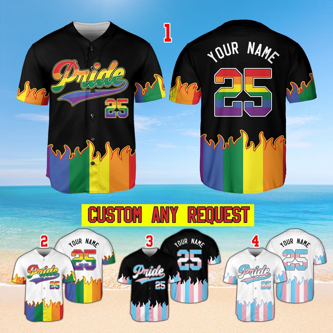 Personalized Name Number Pride Baseball Jersey, Custom LGBT Rainbow ...