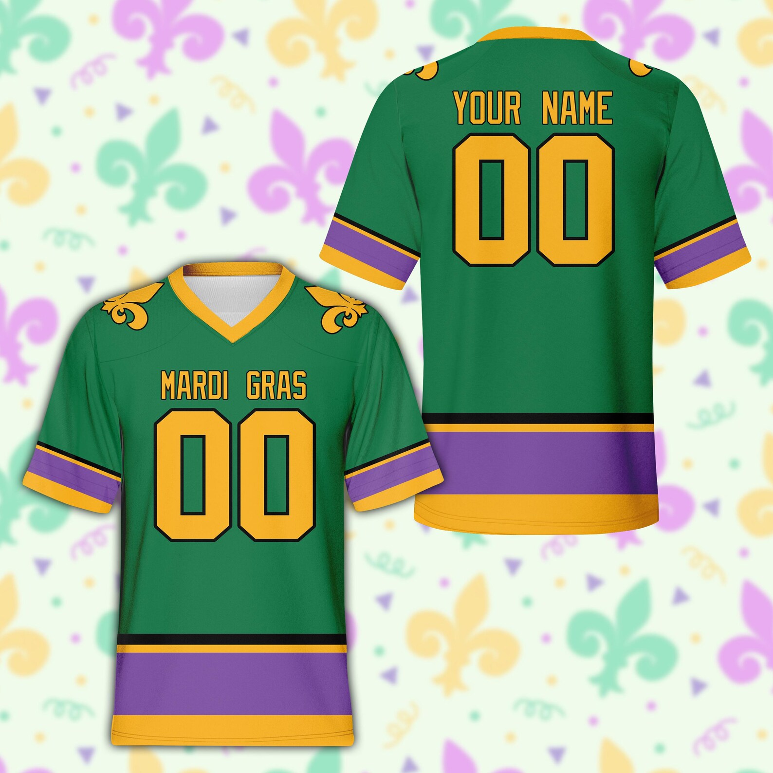 Personalized Name Mardi Gras Football Team Jersey, Custom Fat Tuesday ...