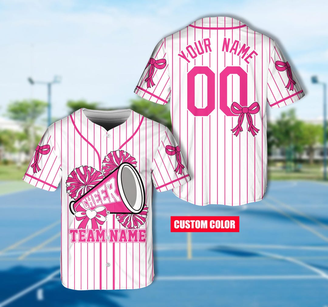 Personalized Name Coquette Bow Cheer Baseball Jersey, Custom Color ...