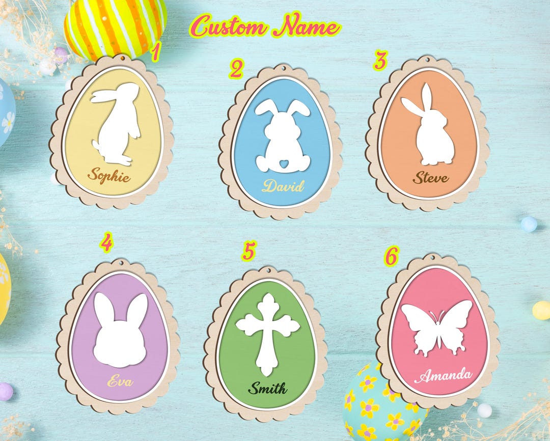 Personalized Easter Egg Name Tag, Custom Color Scalloped Egg Wooden Tag ...