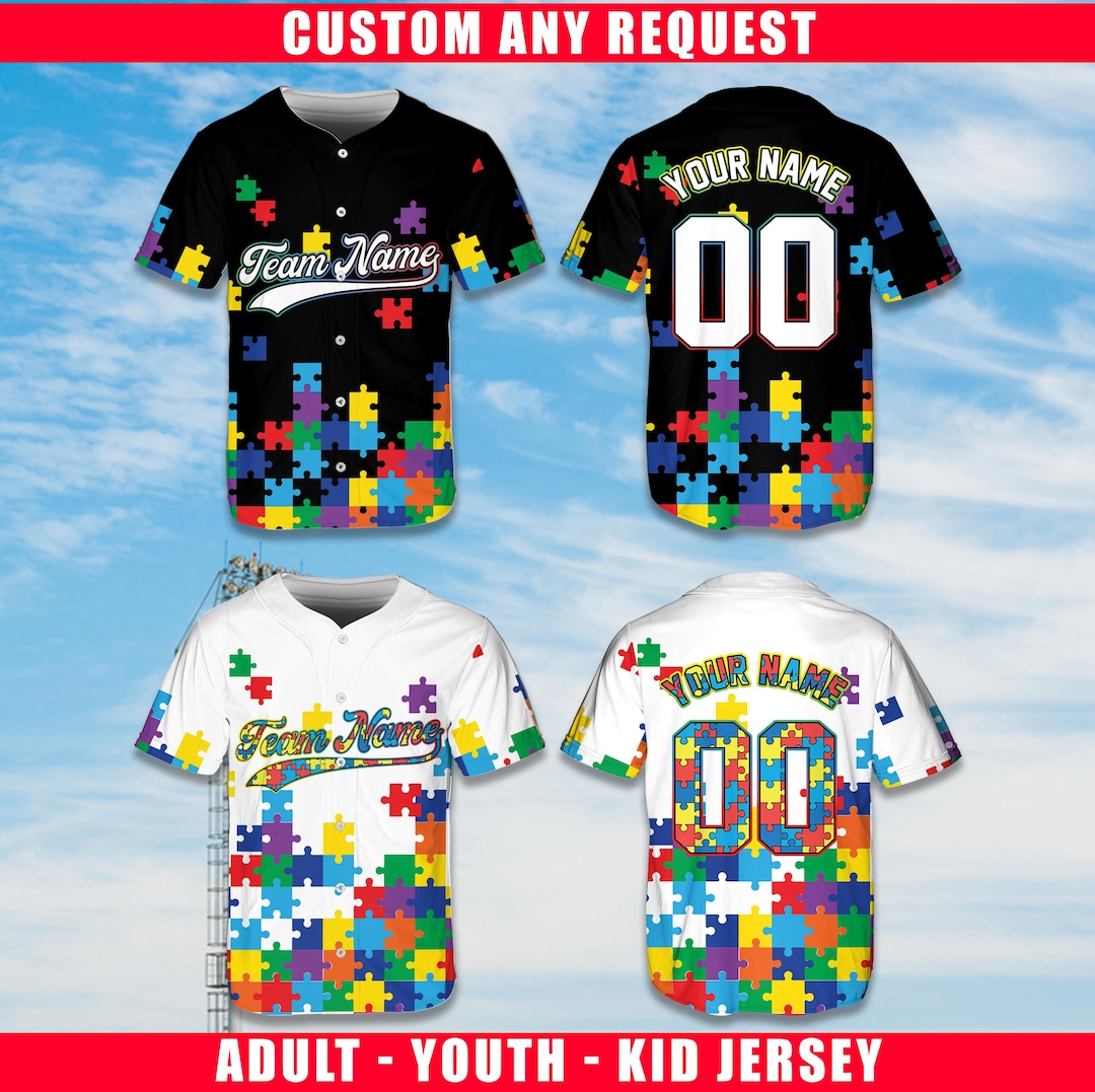 Personalize Autism Awareness Month Baseball Jersey, Custom Name Puzzle ...