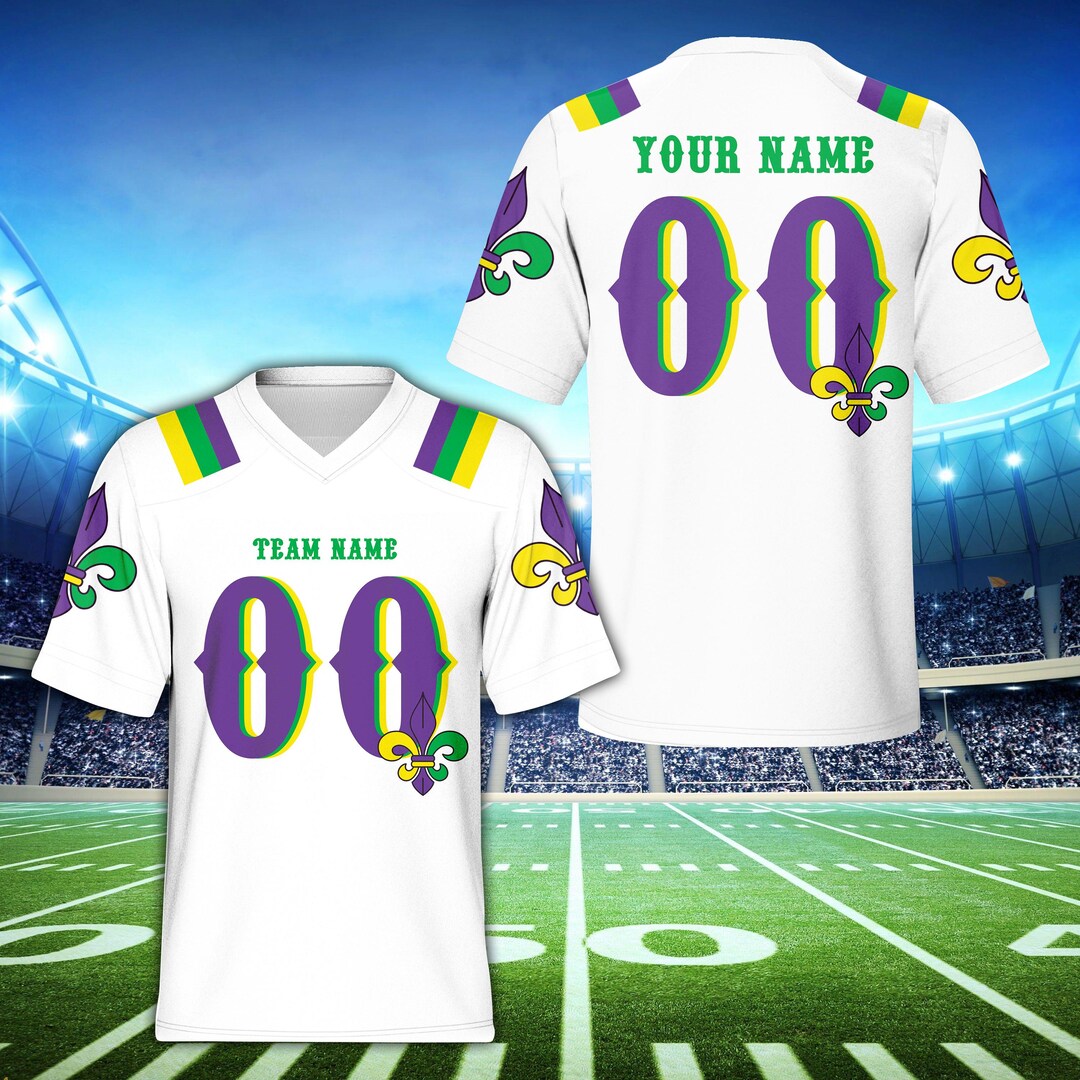 Personalized Name Mardi Gras Football Team Jersey, Custom Fat Tuesday ...