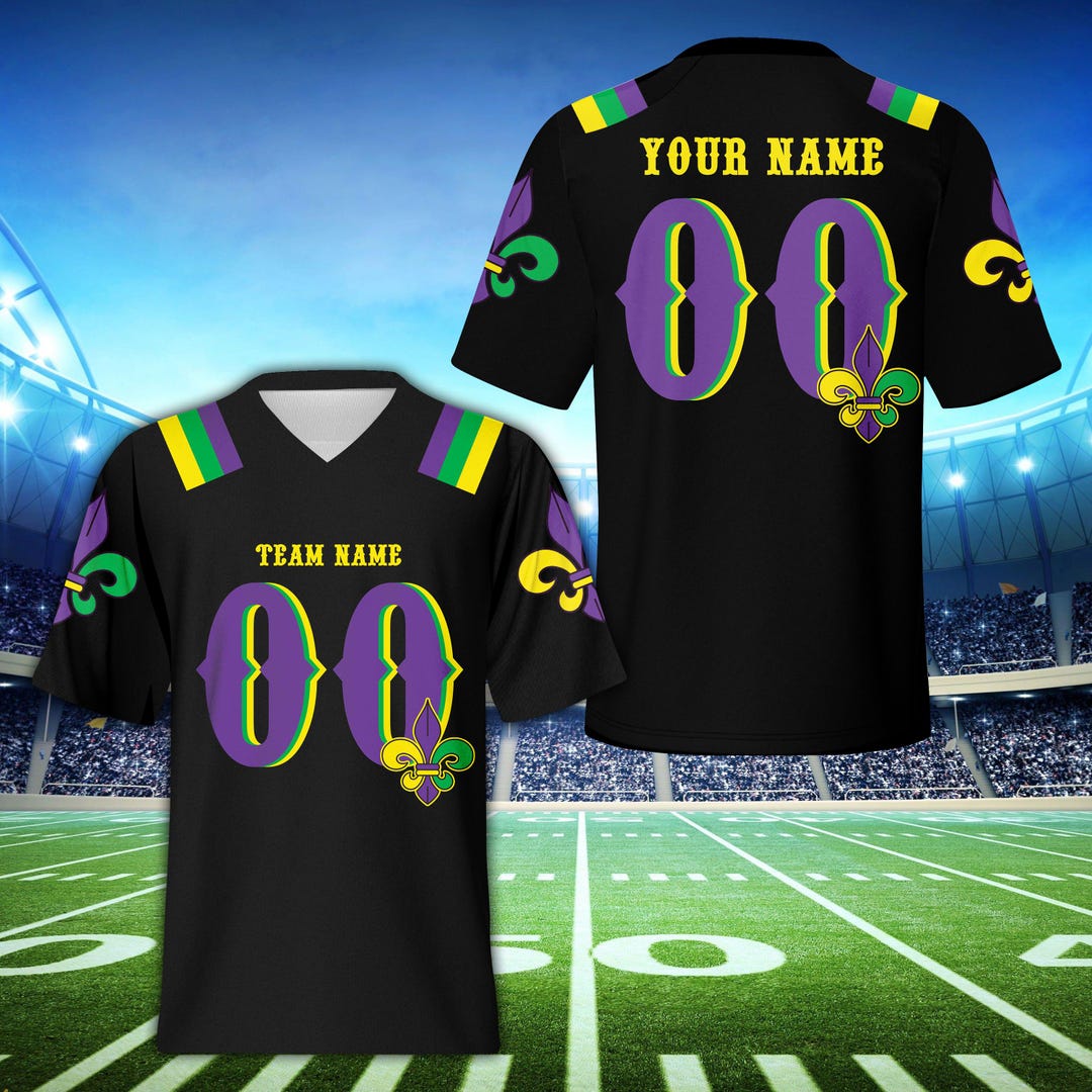 Personalized Name Mardi Gras Football Team Jersey, Custom Fat Tuesday ...