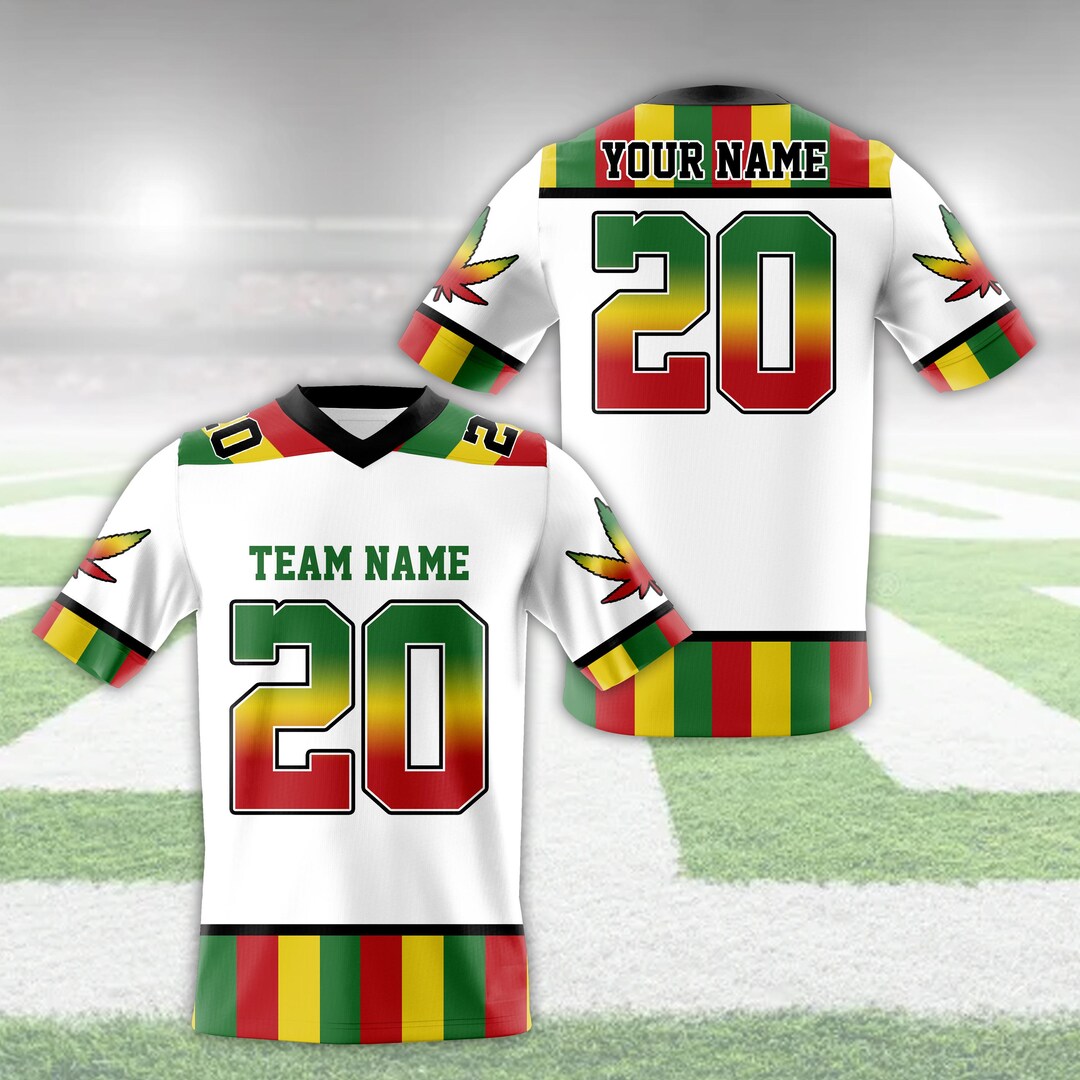 Custom Rastafarian Flag Marijuana Leaf Football Team Jersey ...