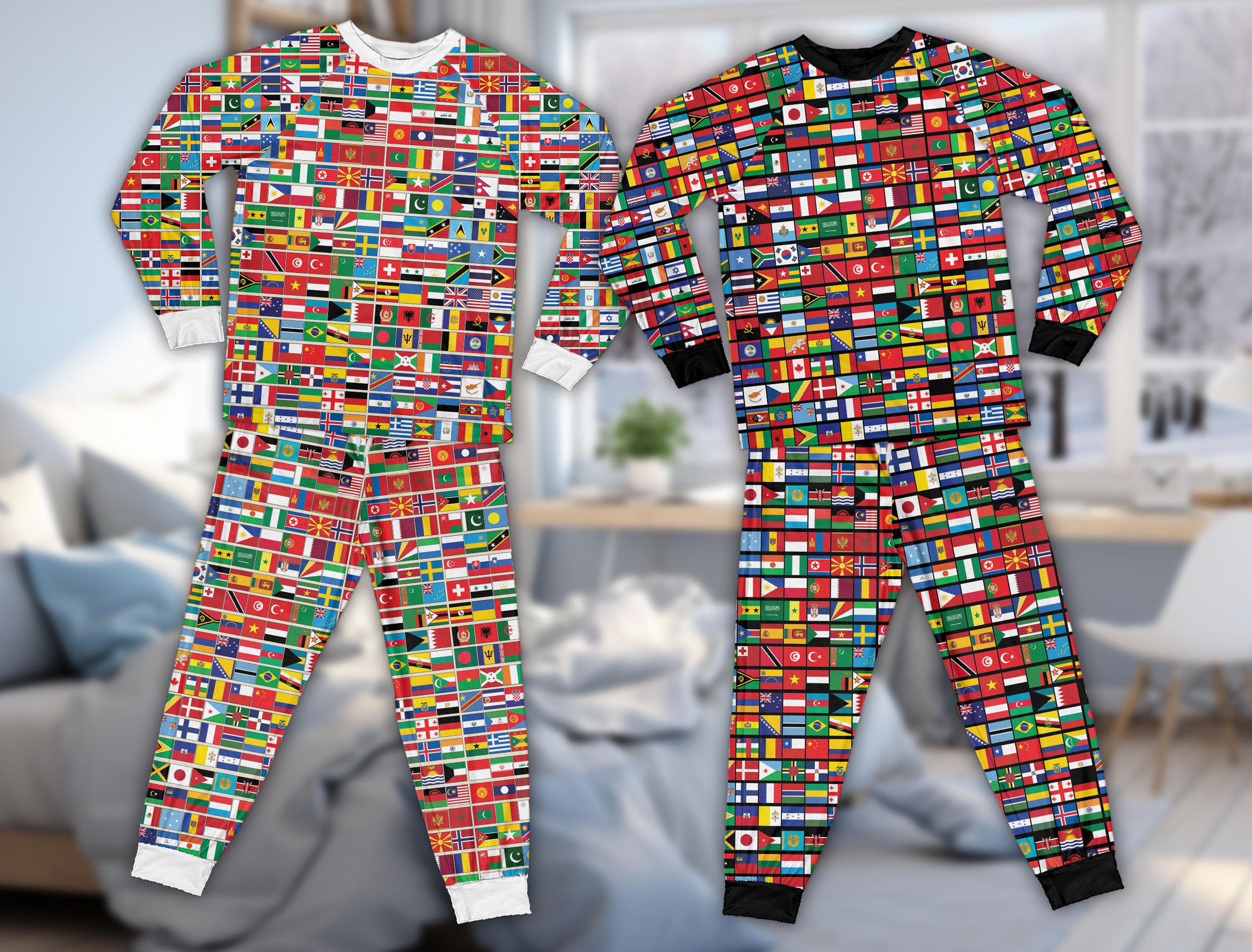 World Flags Pajama Set, International Country Flag Long Sleeve ...