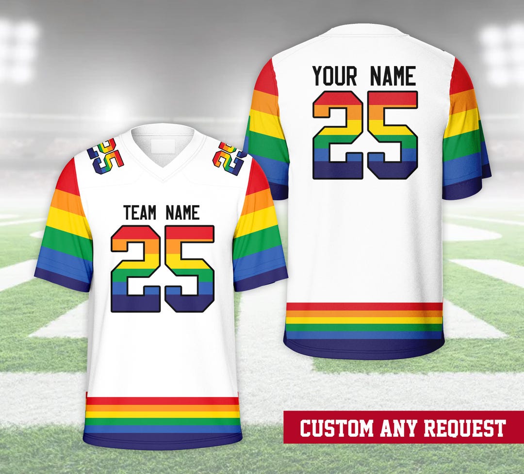 Personalized Name Number LGBTQ Football Jersey, Custom Rainbow Pride ...