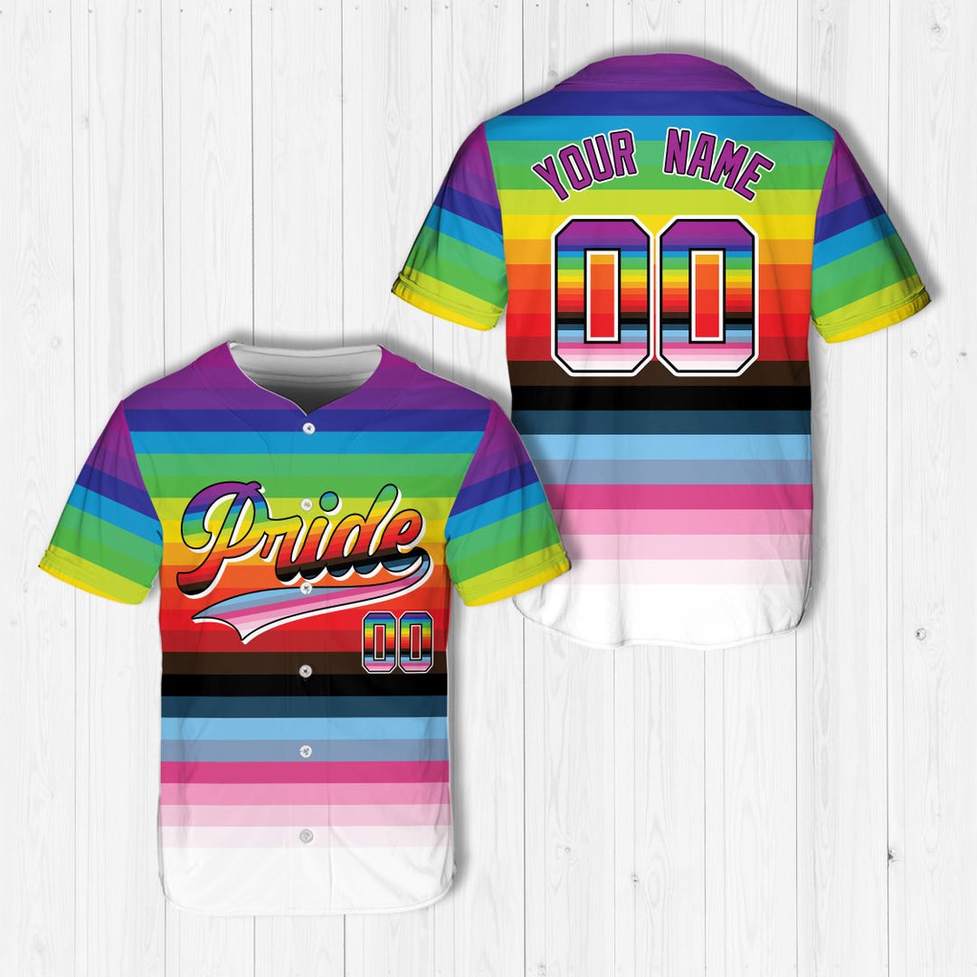 Personalized Name Number Pride Baseball Jersey, Custom LGBT Rainbow ...