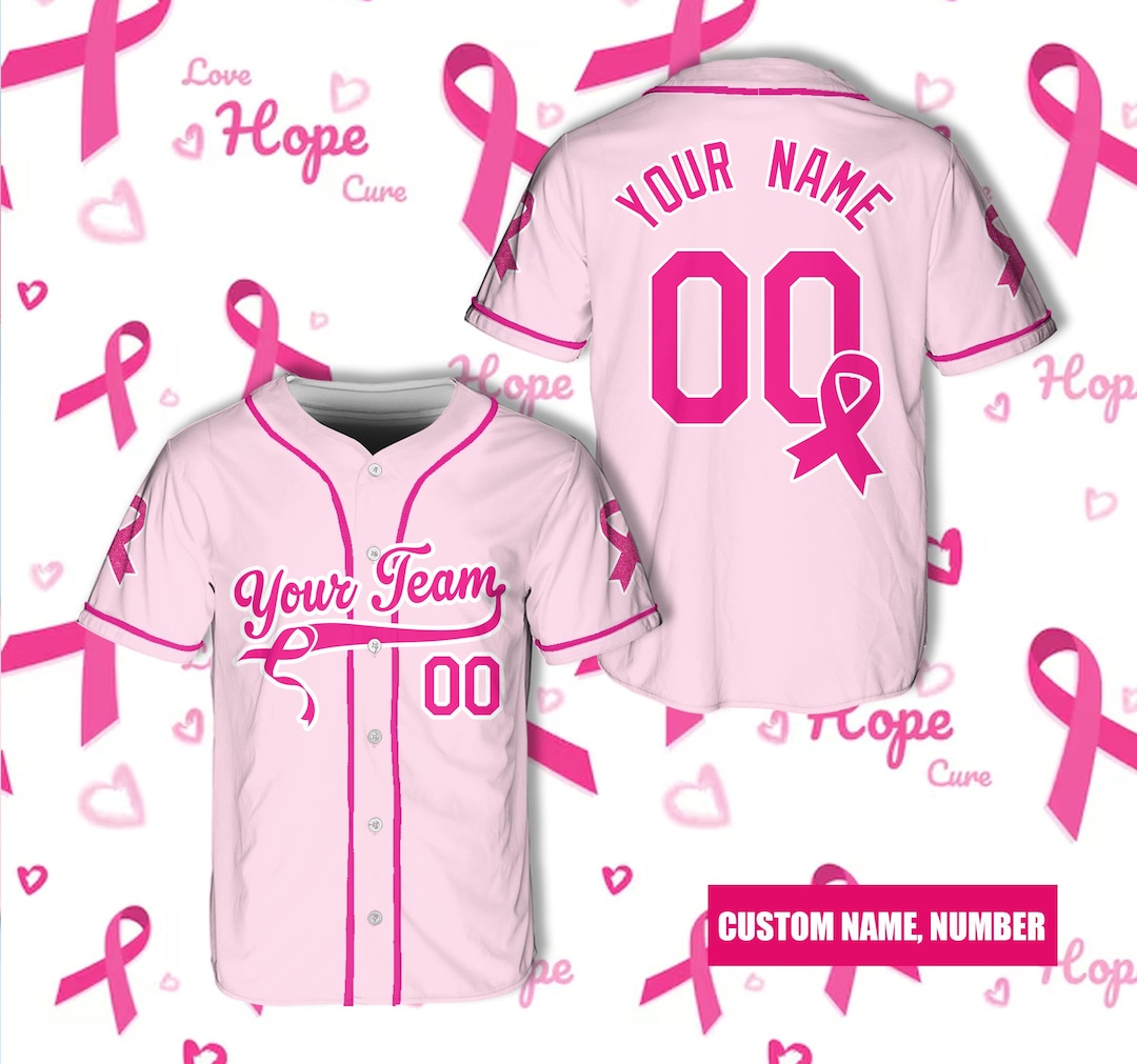 Custom Breast Cancer Awareness Baseball Jersey, Personalized Name Pink ...