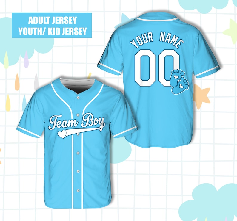Custom Team Boy Team Girl Baseball Jersey, Personalized Baby Reveal ...