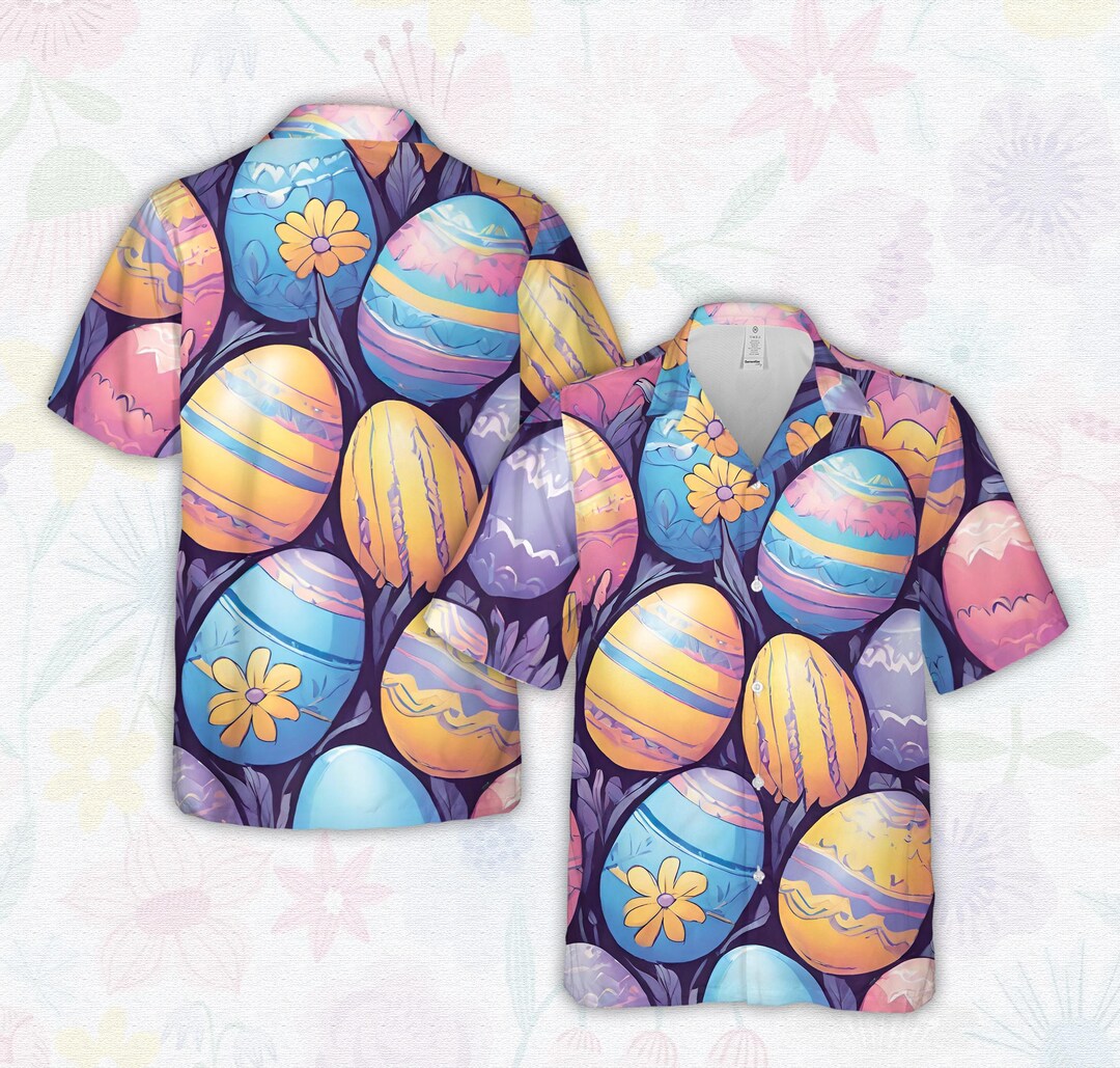 Colorful Pastel Easter Eggs Hawaiian Shirt for Men Women, Floral Happy ...