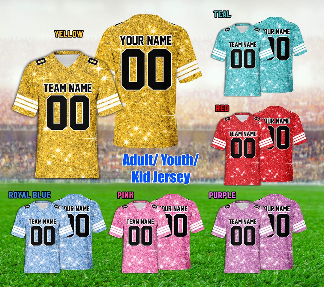 Custom Faux Glitter Football Jersey, Personalized Color Football Team ...