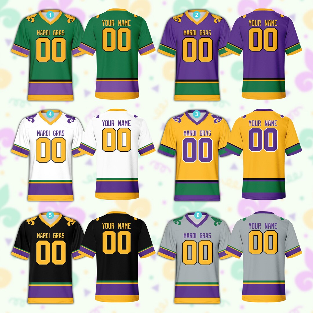Personalized Name Mardi Gras Football Team Jersey, Custom Fat Tuesday ...