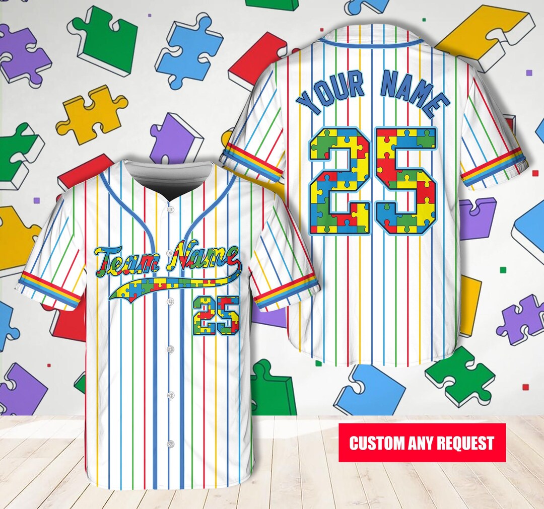 Personalized Autism Awareness Baseball Jersey, Custom Name Puzzle ...