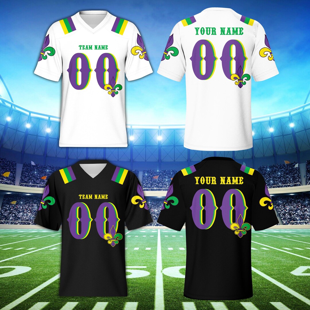 Personalized Name Mardi Gras Football Team Jersey, Custom Fat Tuesday ...
