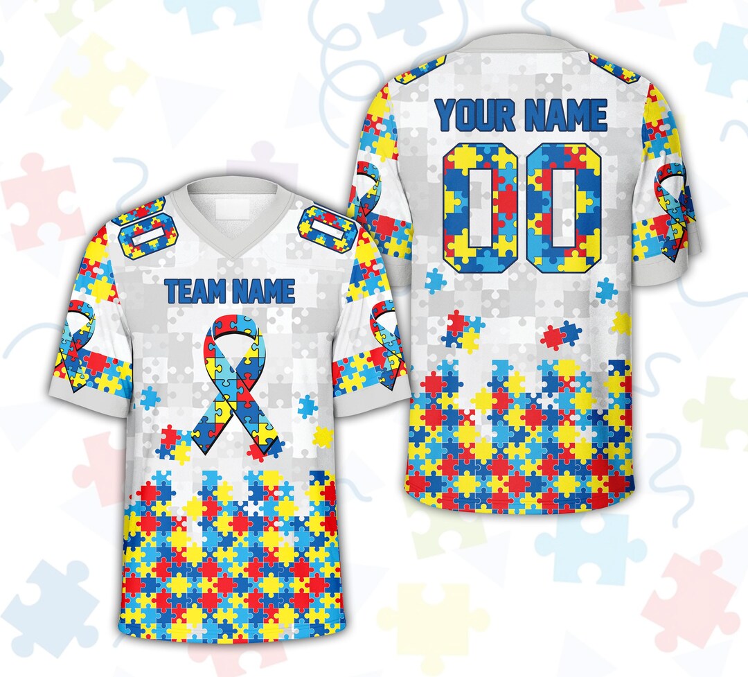 Personalized Autism Awareness Month Football Team Jersey, Custom Name ...