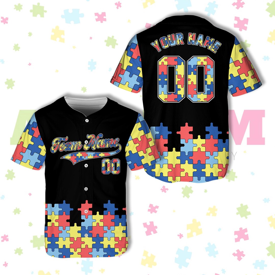 Personalized Autism Awareness Baseball Jersey, Custom Name Puzzle ...