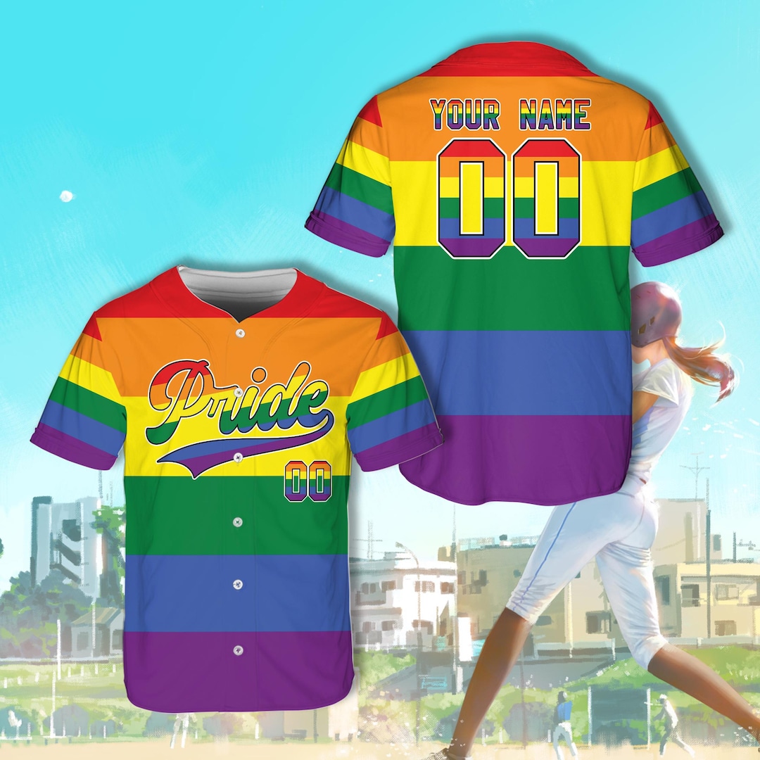 Personalized Name Number Pride Baseball Jersey, Custom Color Rainbow ...