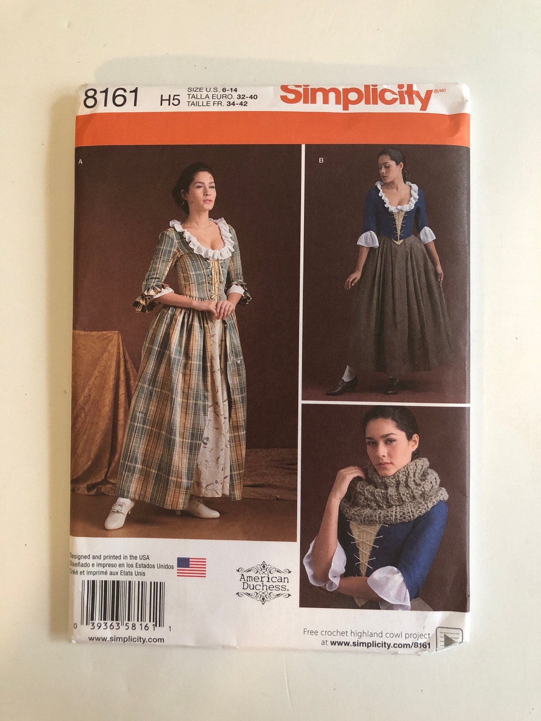 Simplicity 8161 Uncut 18th Century Costume Pattern. American Duchess ...