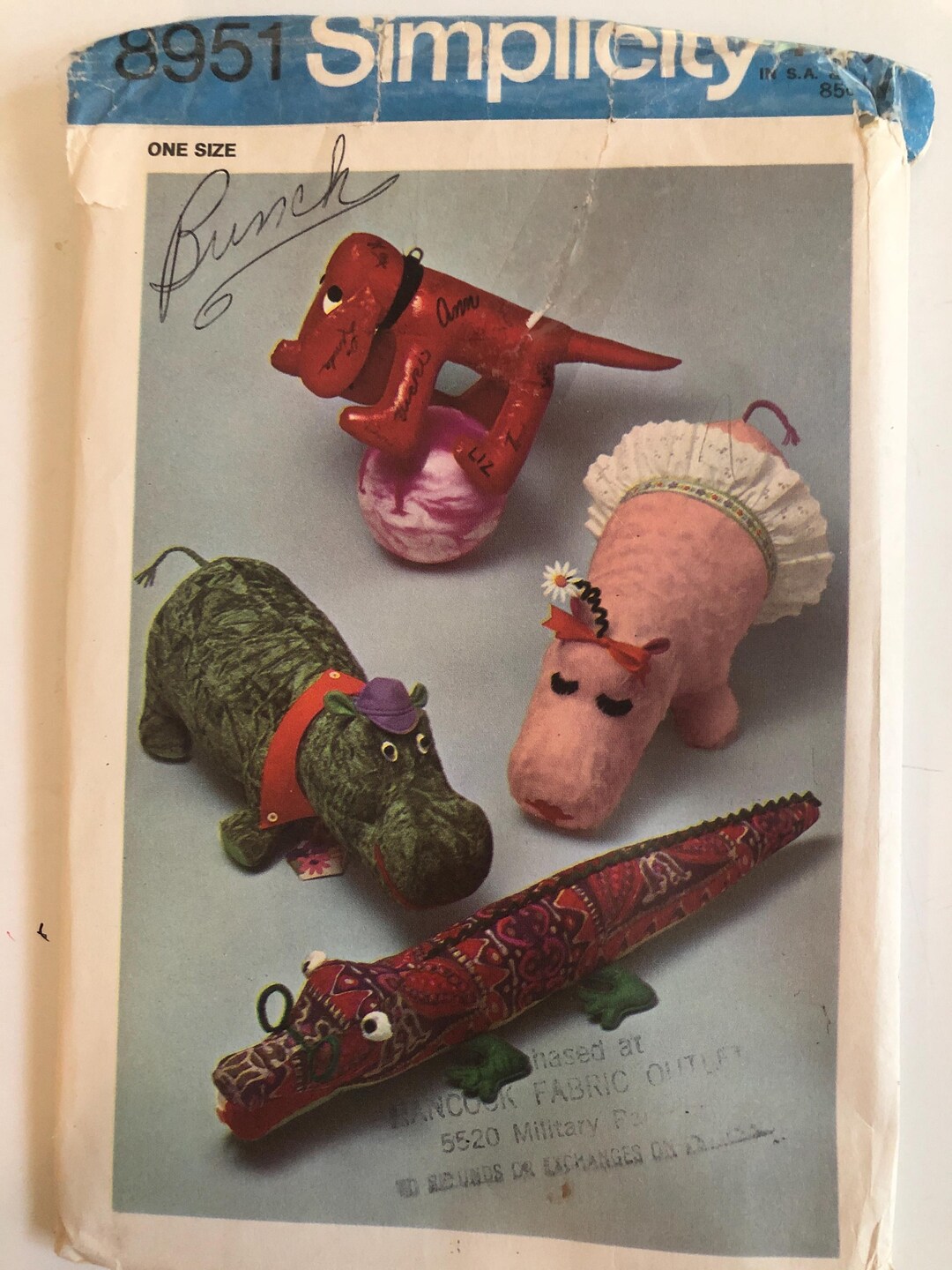 Simplicity 8951 Uncut Vintage (1970s) Stuffed Animal Crafts Pattern ...