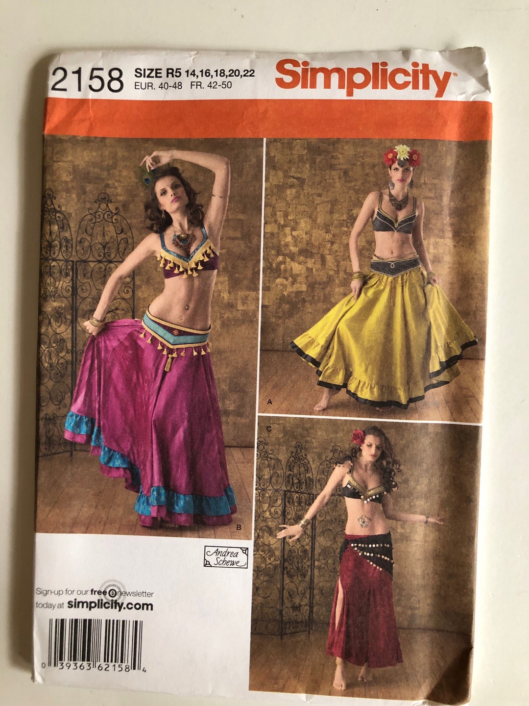 Simplicity 2158 Uncut Costume Pattern. 3 Styles of Belly Dancing ...