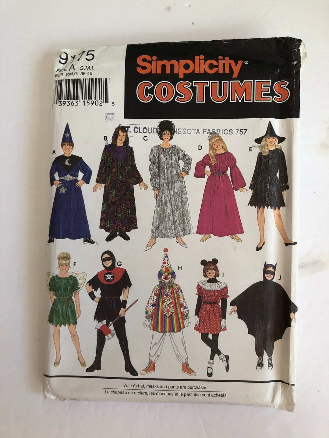 Simplicity 9175 Uncut Boys and Girls Costume Pattern. Sizes S,M,L ...