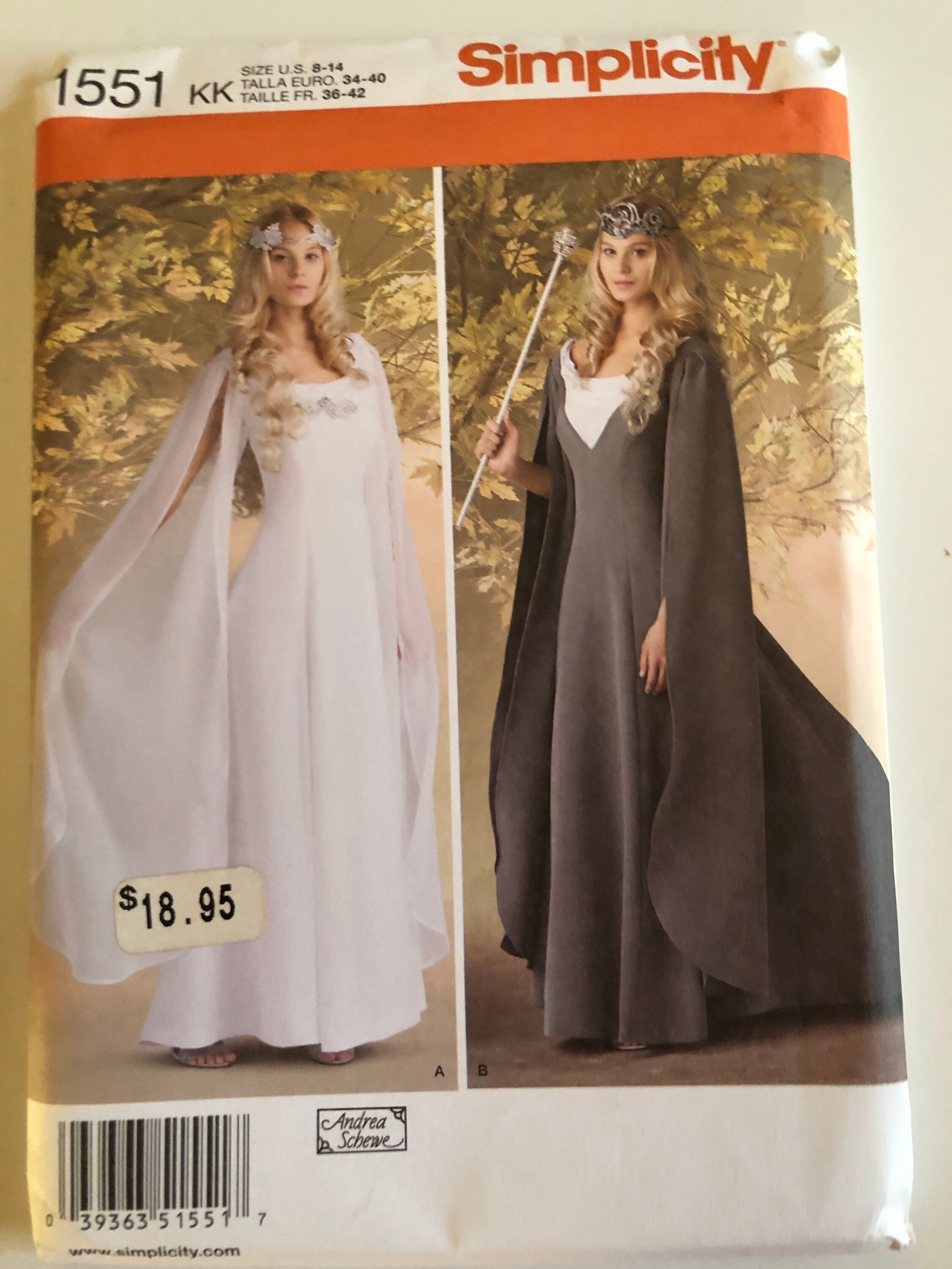 Simplicity 1551 Uncut Costume Pattern. Princess or Queen Gown. Misses ...