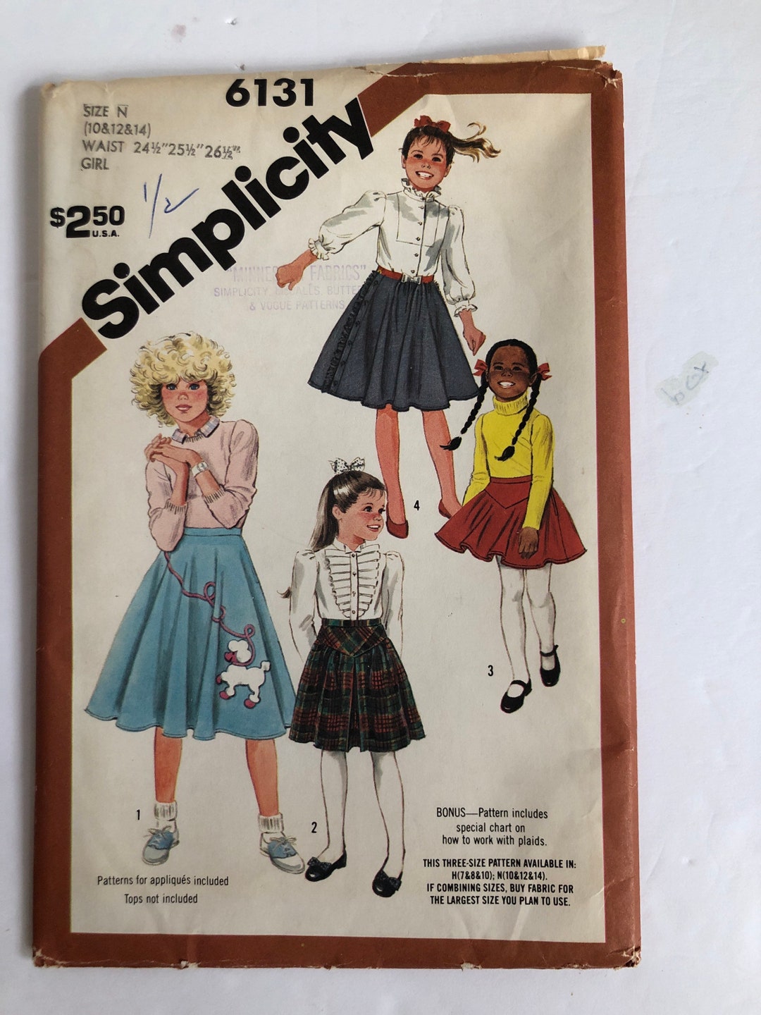 Vintage Simplicity 6131 Uncut Pattern for Girls’ Poodle Skirt, Kilt ...