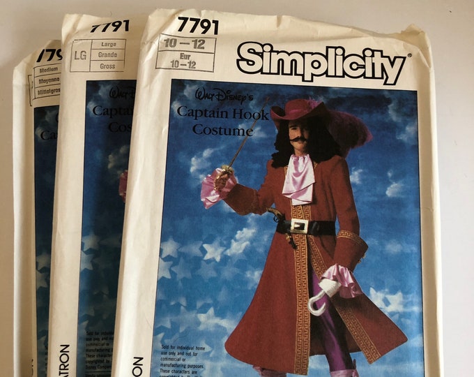 Simplicity 7791 Vintage Uncut Captain Hook Costume Pattern. Boys and ...
