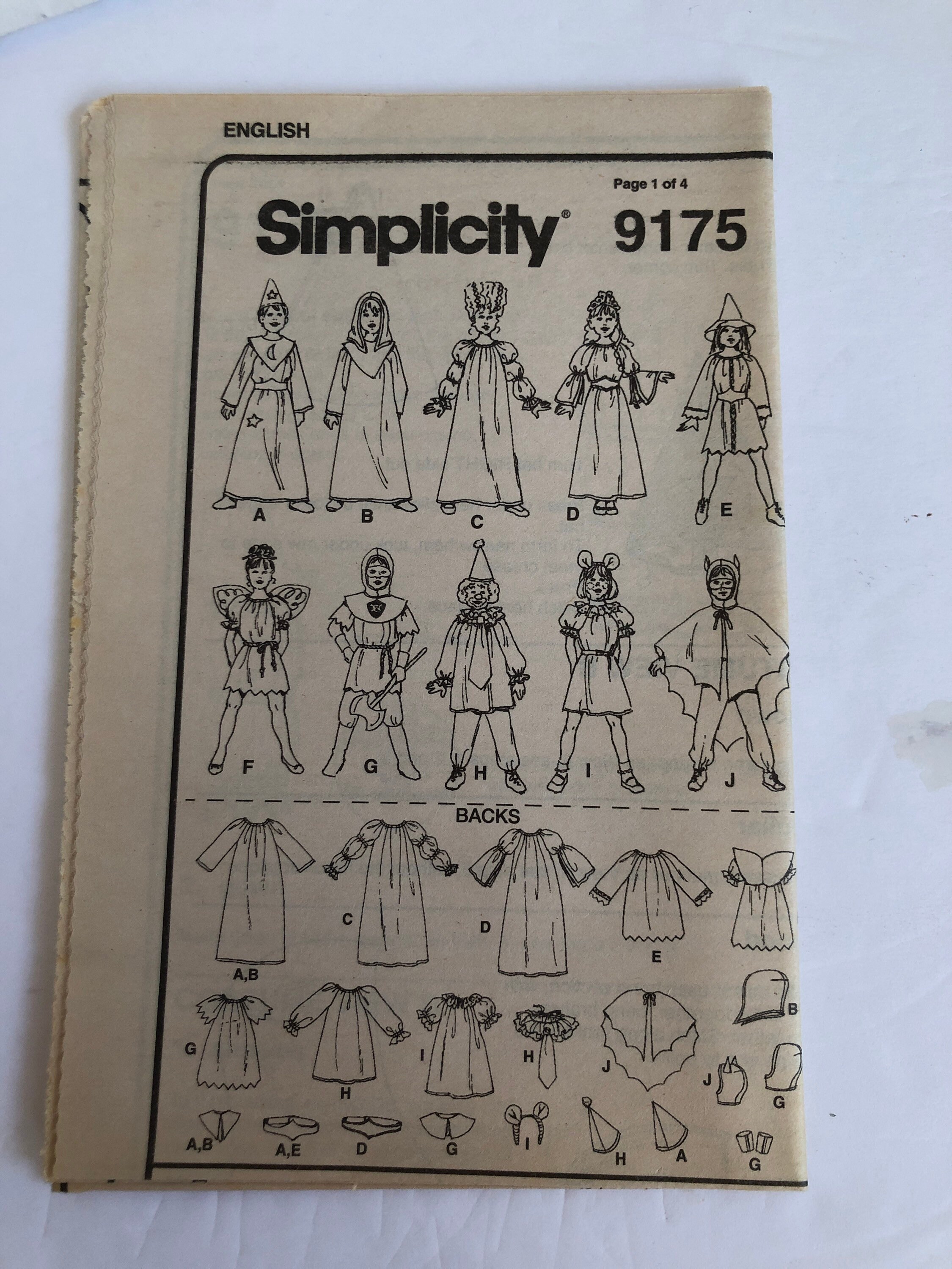 Simplicity 9175 Uncut Boys and Girls Costume Pattern. Sizes S,M,L ...
