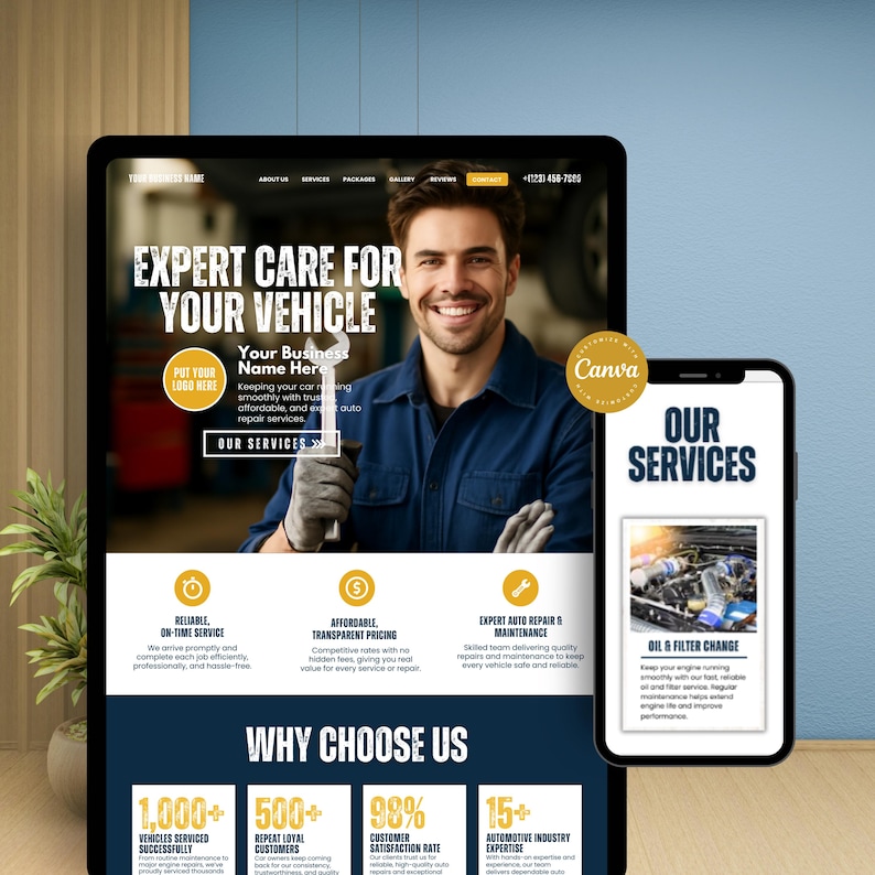 Automotive Mechanic Website Template Canva, Mobile Detailing Website ...