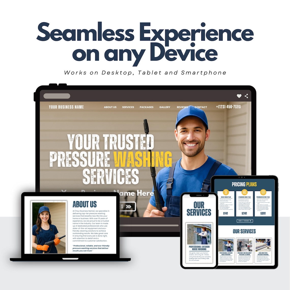 Pressure Washing Website Template Canva | Pressure Wash Business, Power ...