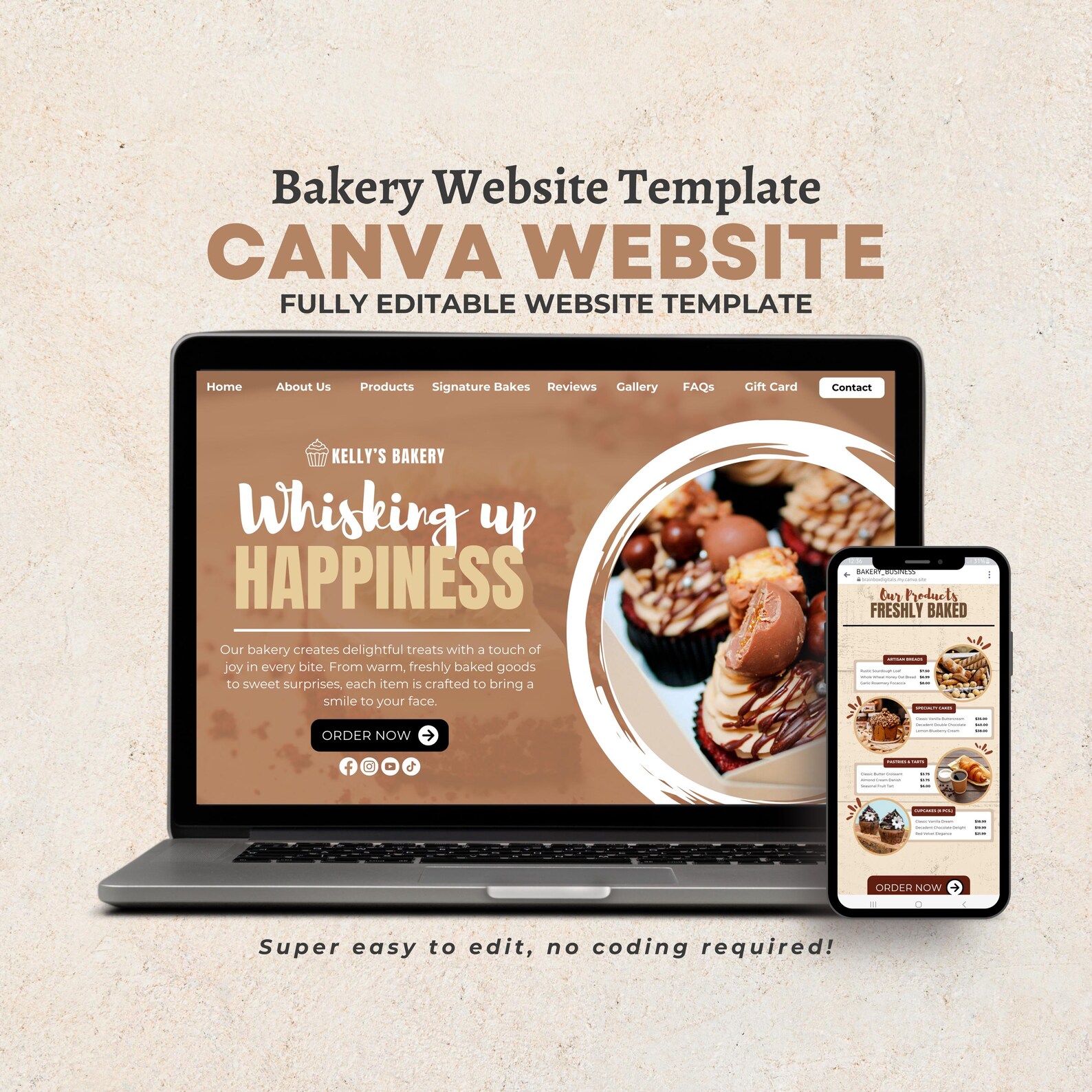 Bakery Website Template Canva, Fully Editable Canva Website Sales Page ...