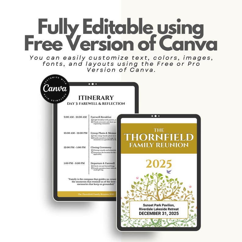 Editable Family Reunion Program Template: Canva Itinerary Booklet ...