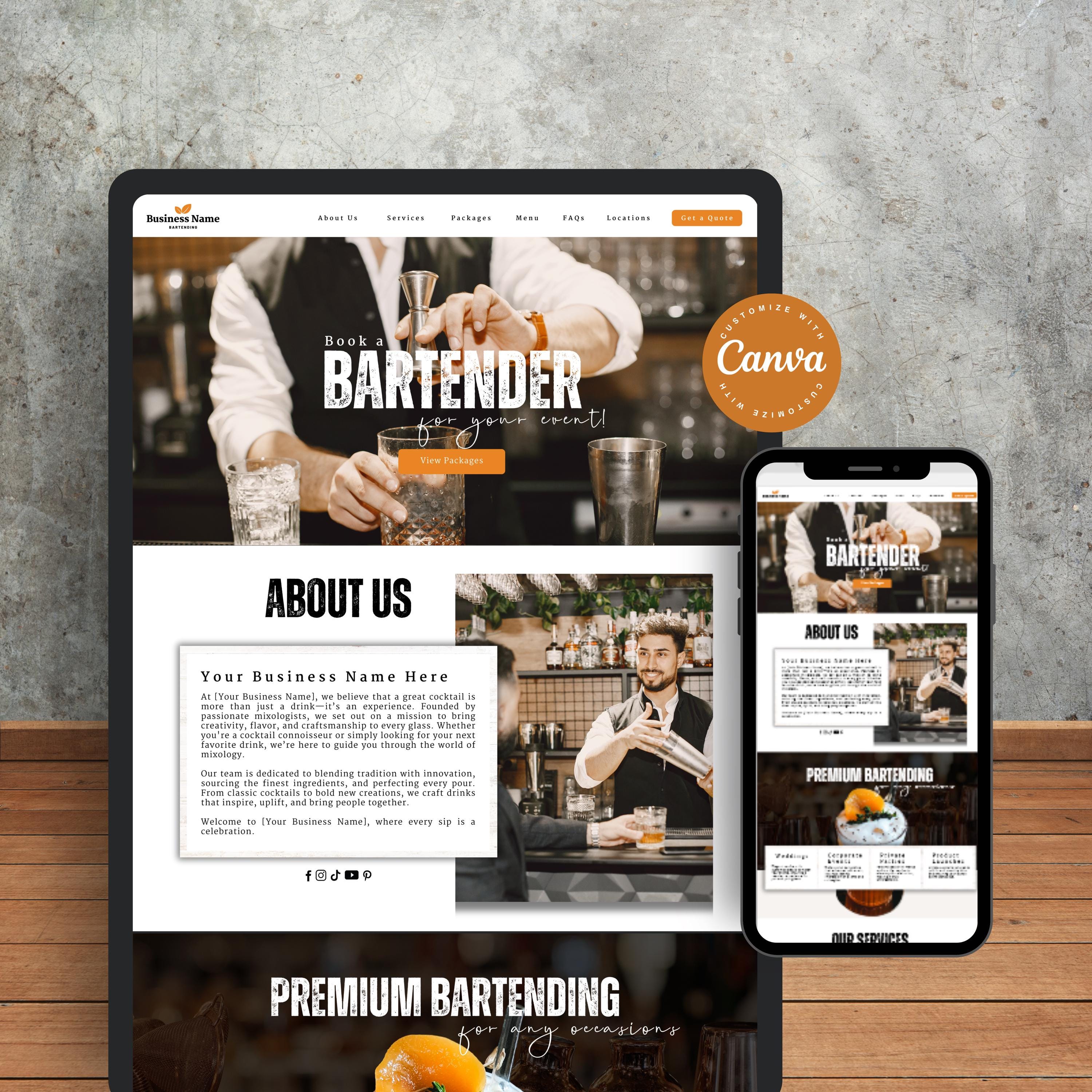Bartender Website Template: Mobile Bar Canva Sales Page - Etsy