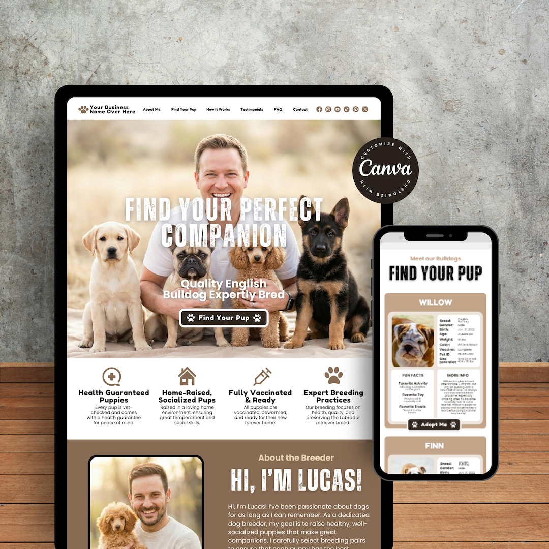 Dog Breeder Website Template for Bulldog, German Shepherd, Retriever ...