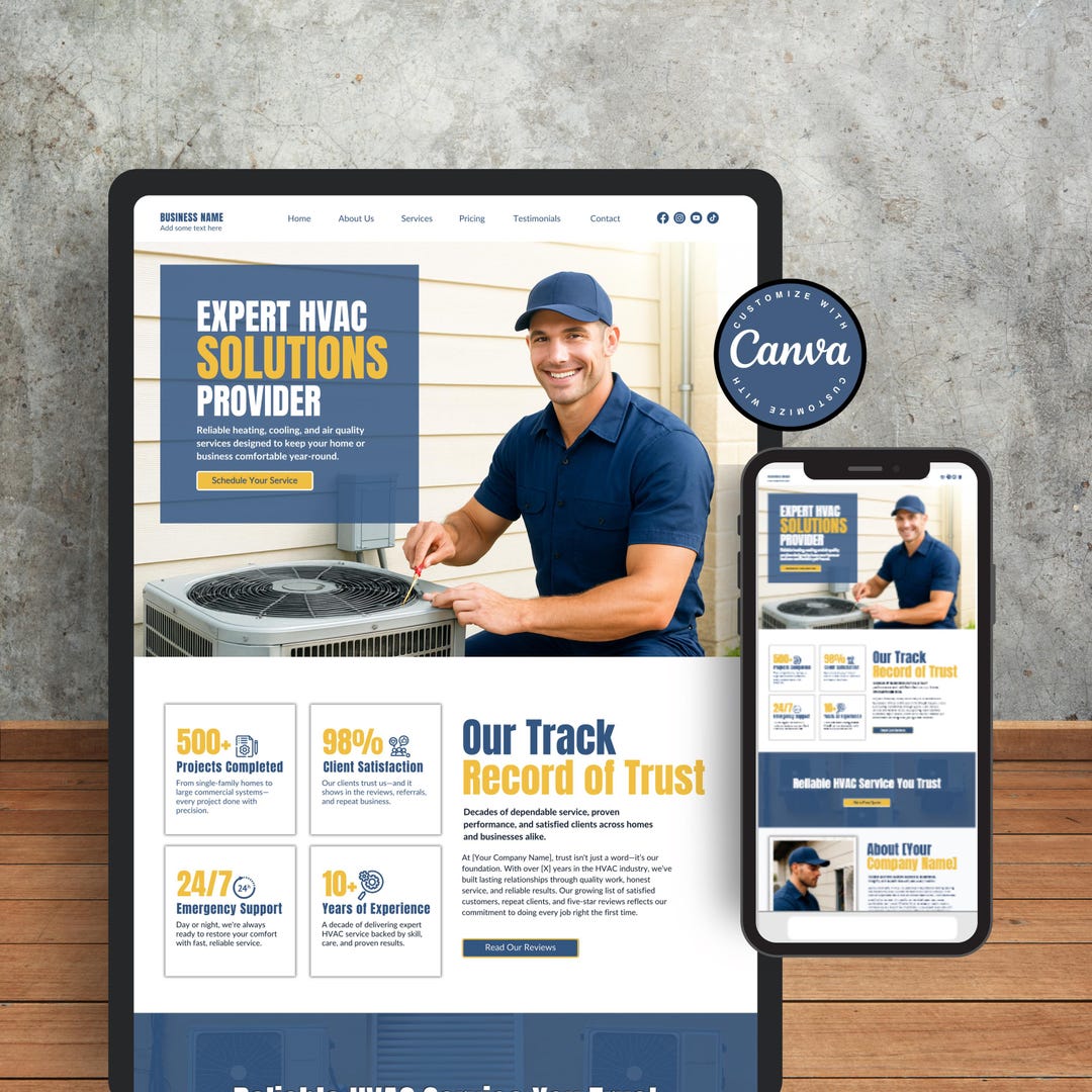 HVAC Website Template Canva – HVAC Website Design for HVAC Business ...