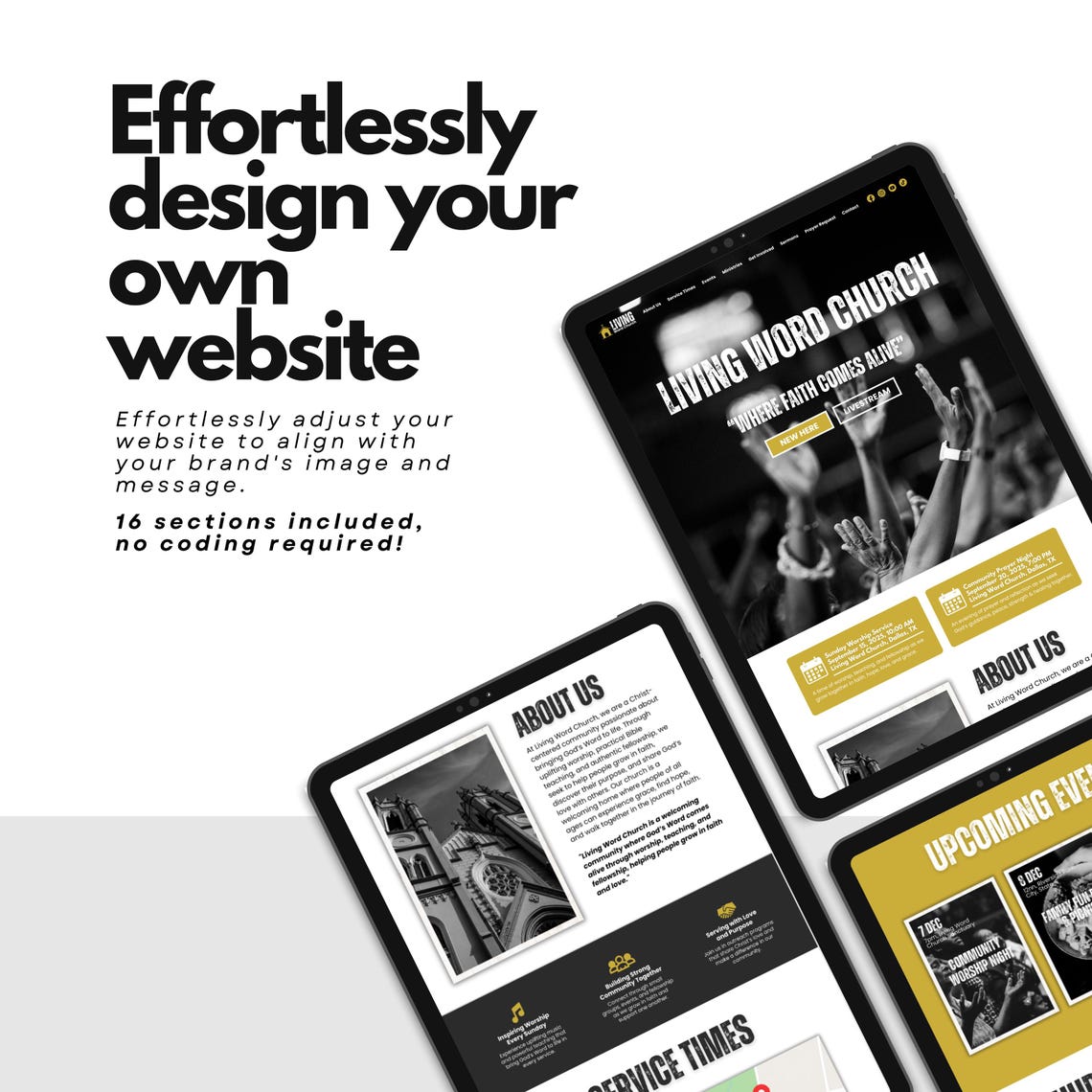 Church Website Template Canva, Modern Church Website "live Streaming ...