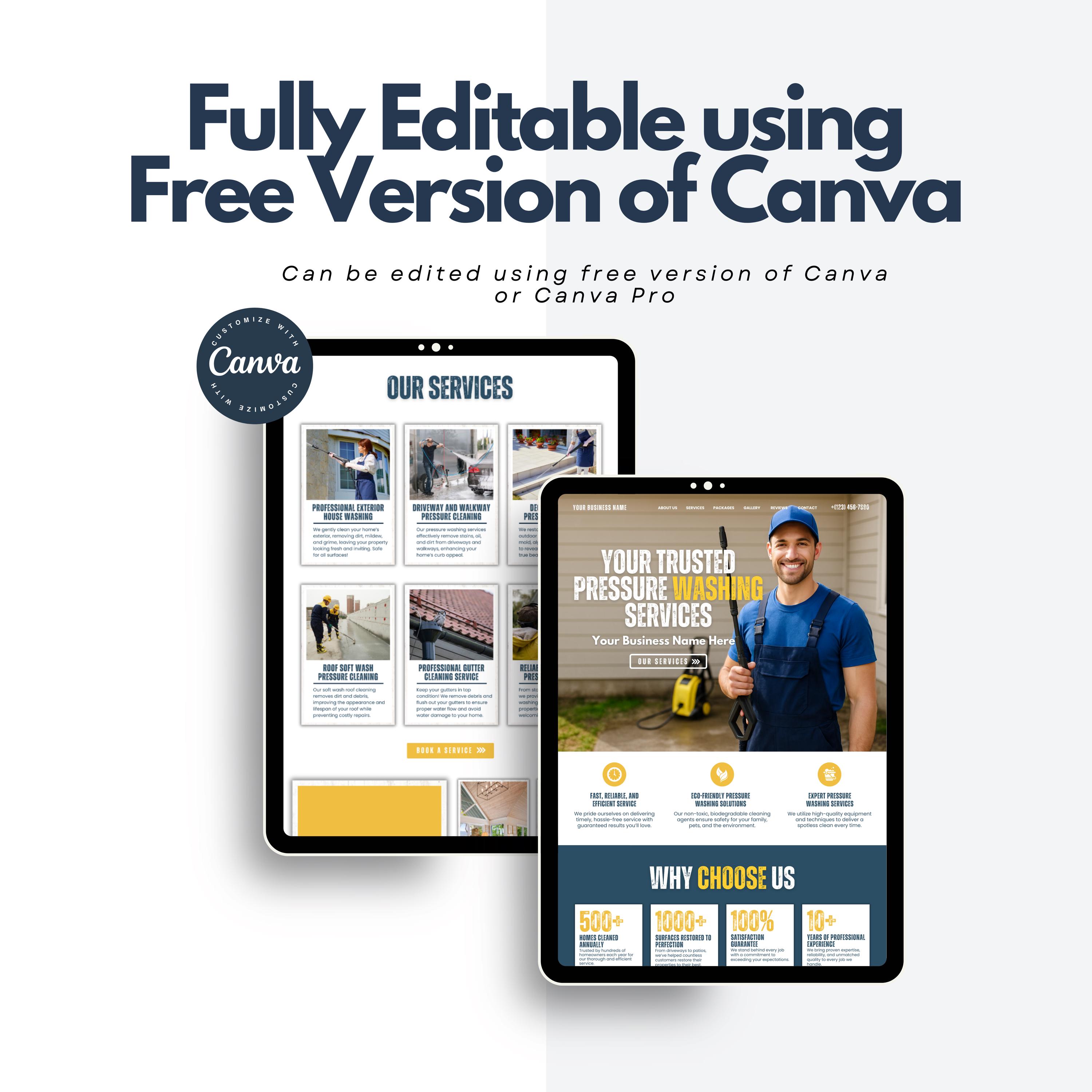 Pressure Washing Website Template Canva | Pressure Wash Business, Power ...