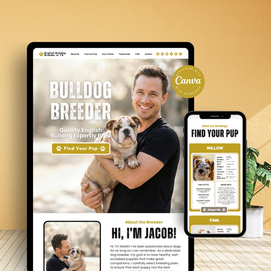 Dog Breeder Website Template for English Bulldog, Puppy Adoption ...