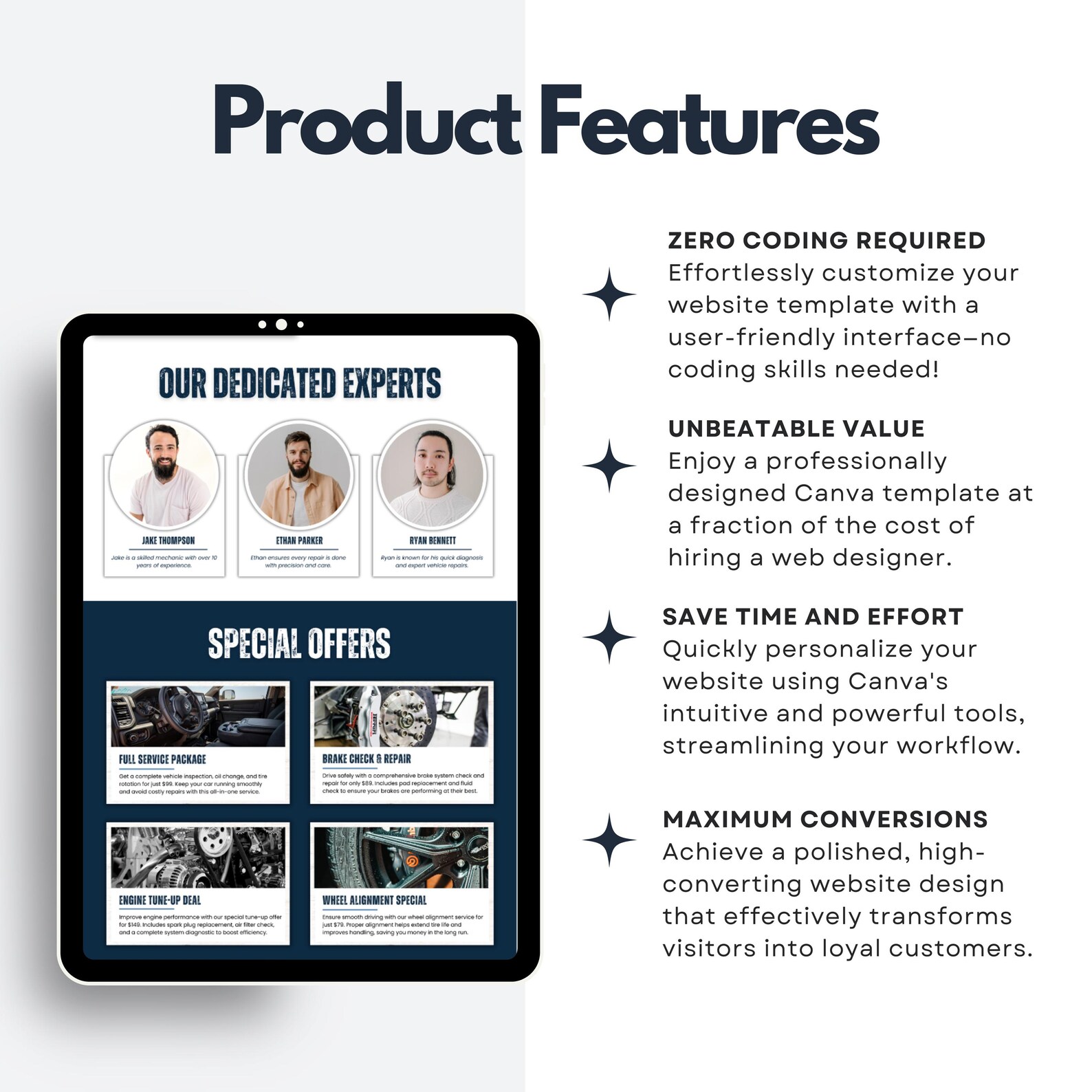 Automotive Mechanic Website Template Canva, Mobile Detailing Website ...