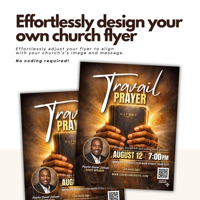 Travail Prayer Flyer Template Canva, Church Event Flyer, Prayer Event ...