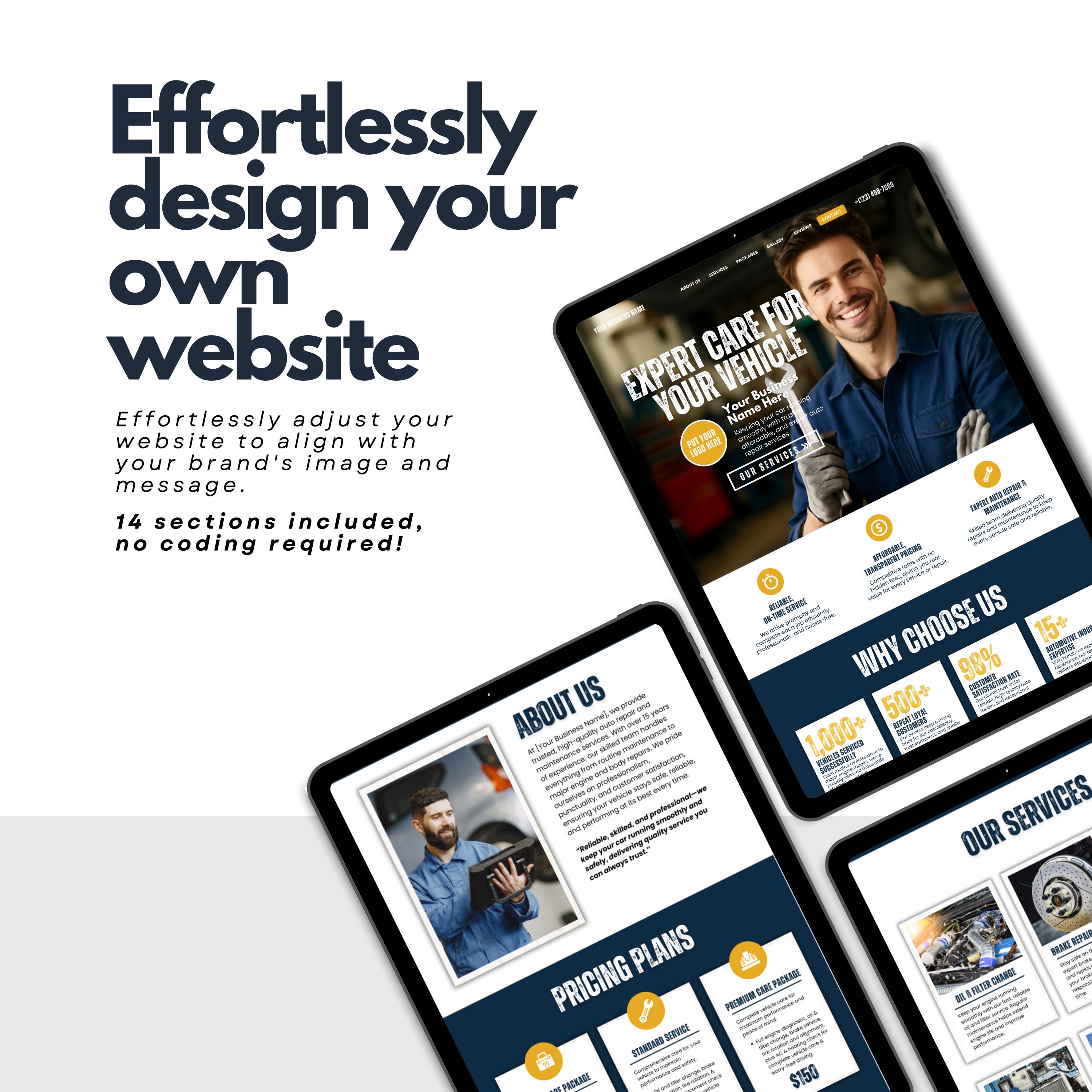Automotive Mechanic Website Template Canva, Mobile Detailing Website ...