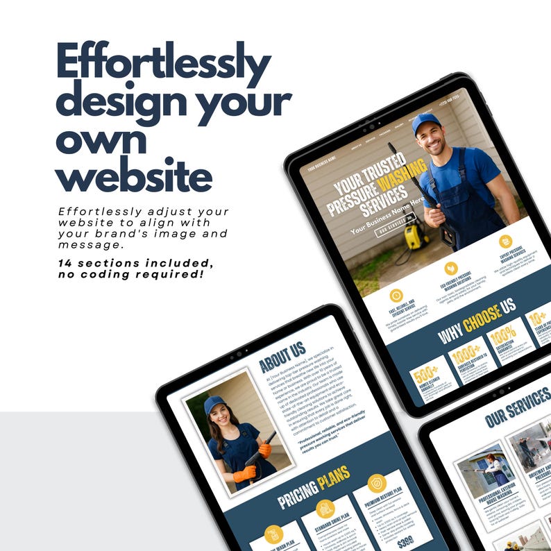 Pressure Washing Website Template Canva | Pressure Wash Business, Power ...
